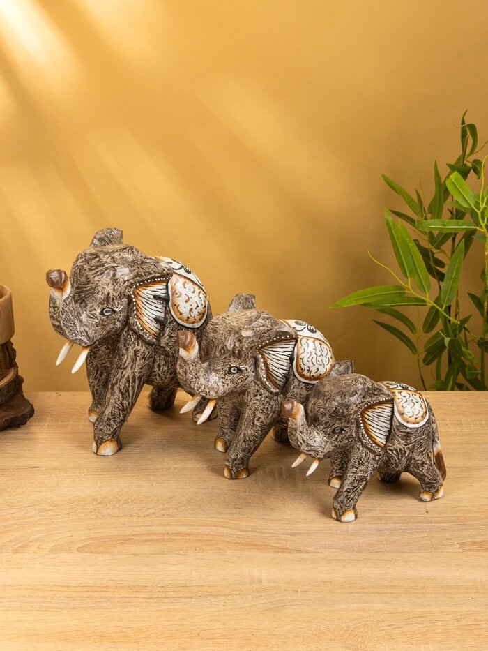 Набор сувенирный «Слоны», 25 см, 20 см, 15 см, дерево, серый