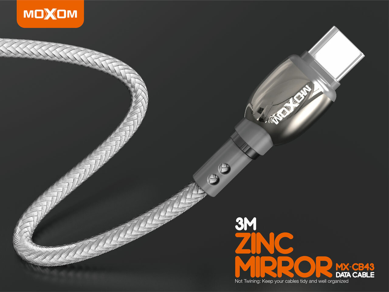 Кабель Type-C 3м MOXOM (MX-CB43), Серый