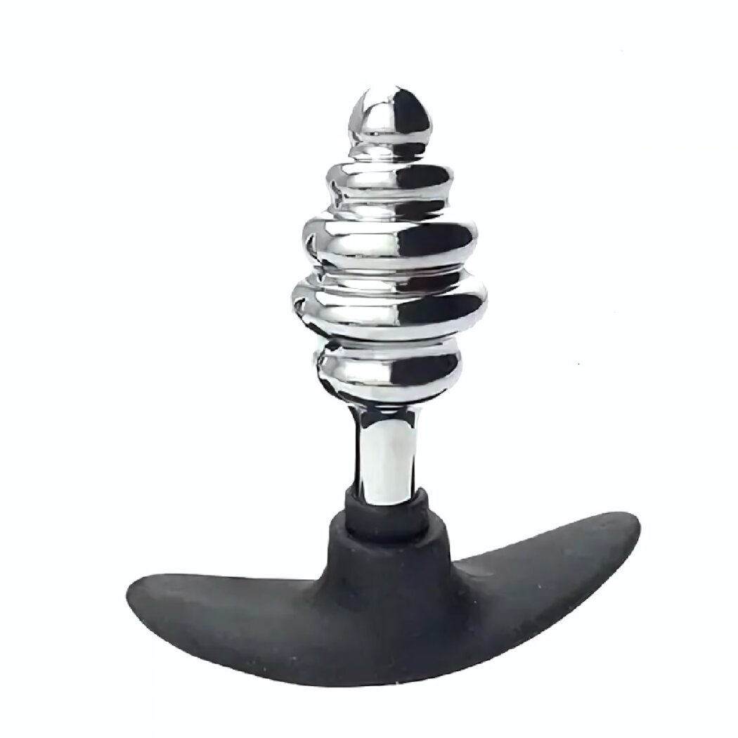 Анальная пробка ребристая для комфортного ношения, алюминий/силикон, 9 см, диаметр 3 см