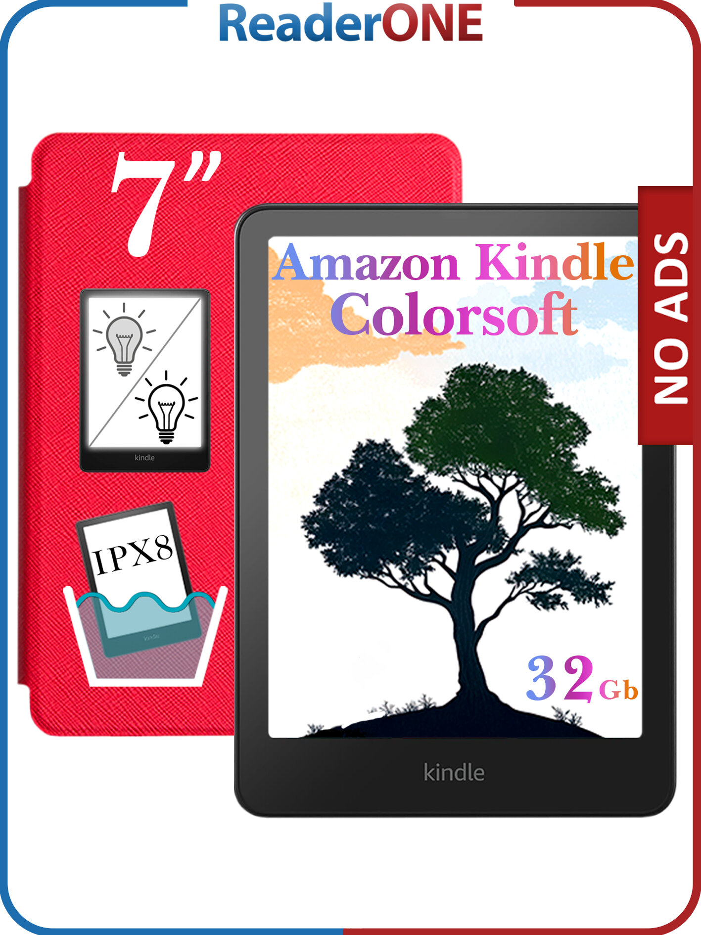 Электронная книга Amazon Kindle Colorsoft 32Gb Signature Edition Metallic Black с обложкой ReaderONE Red