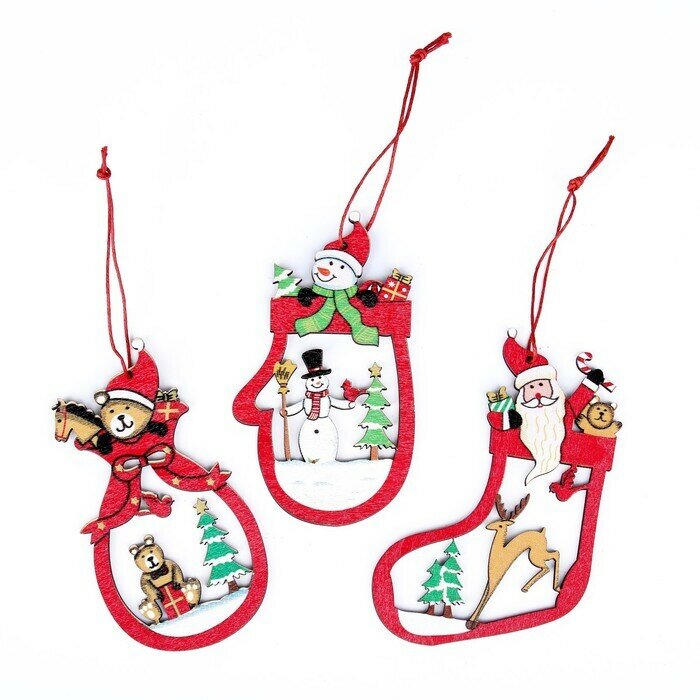 !09 Подвеска новогодняя (набор 7 штук) «Новогодние подарочки» 11x13 см, дизайн микс