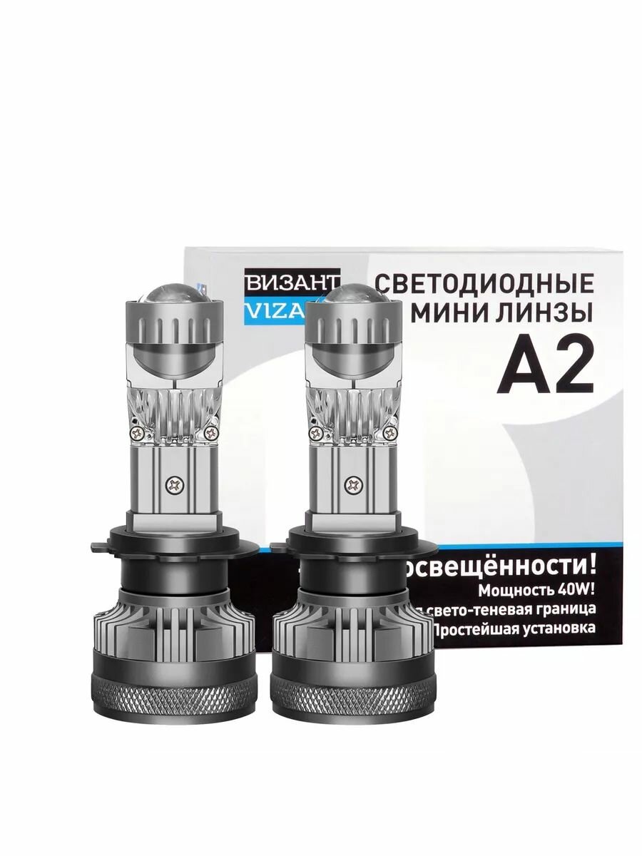 Светодиодные мини линзы Vizant A2 цоколь H11 H8 H9 H16 с чипом CSP3570 8000lm 5000k 40W