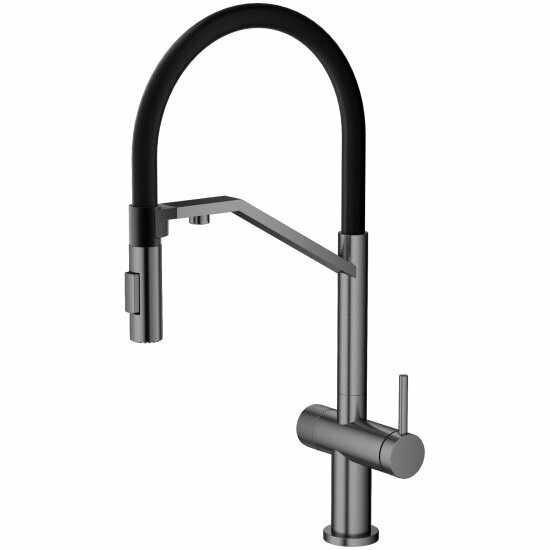 Смеситель для кухни Agger Elegant A3241455 однорычажный с каналом для питьевой воды и гибким изливом, оружейная сталь матовая