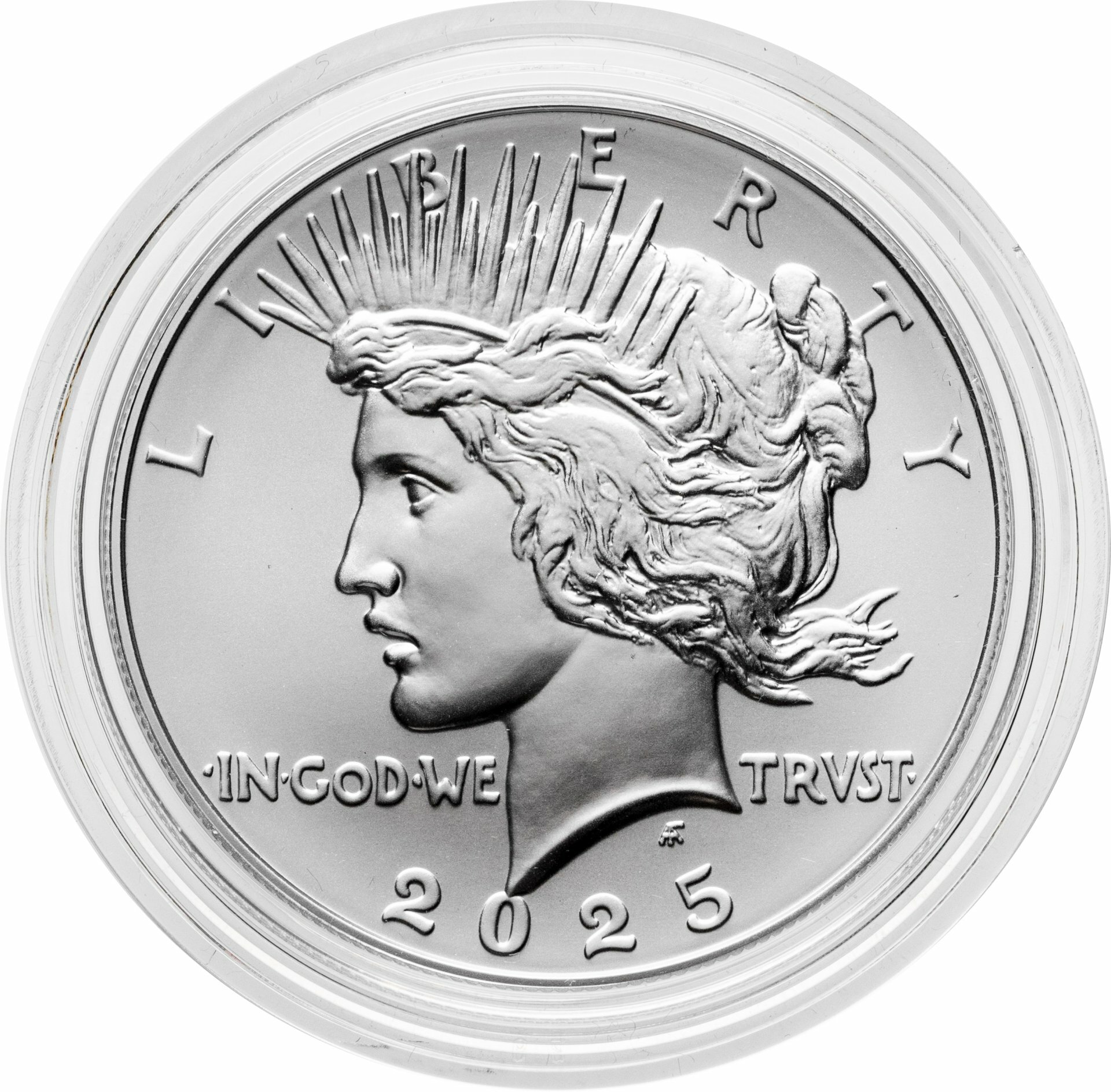 США 1 доллар 2025 Р "Peace dollar мирный доллар" в футляре с сертификатом, Серебро 999, в сохранности UNC