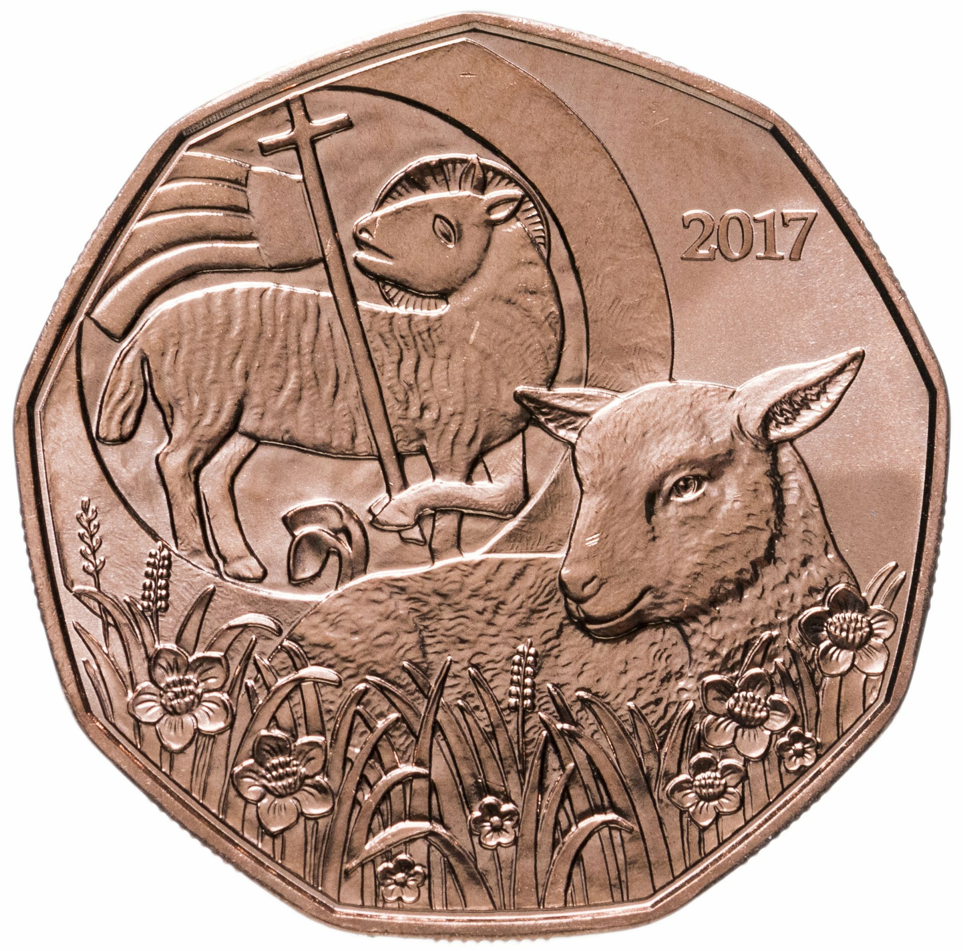 Австрия 5 евро 2017 Пасхальный ягненок, Медь, в сохранности UNC