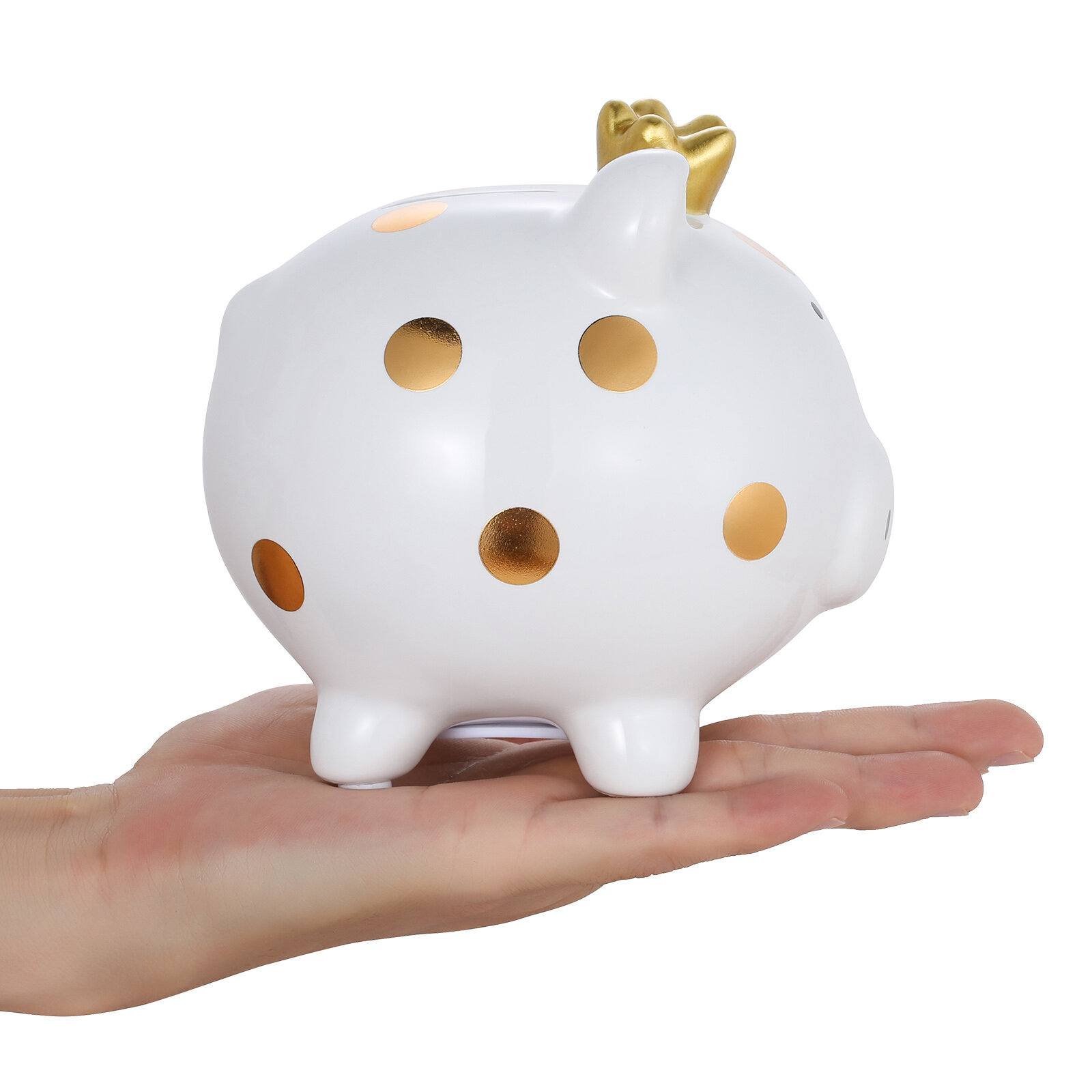 Тооартс Керамическая копилка "Корона" в виде пятнистой свинки, мультяшный дизайн, для домашнего декора, поделок, семейных подарков или сувениров, розово-белая.