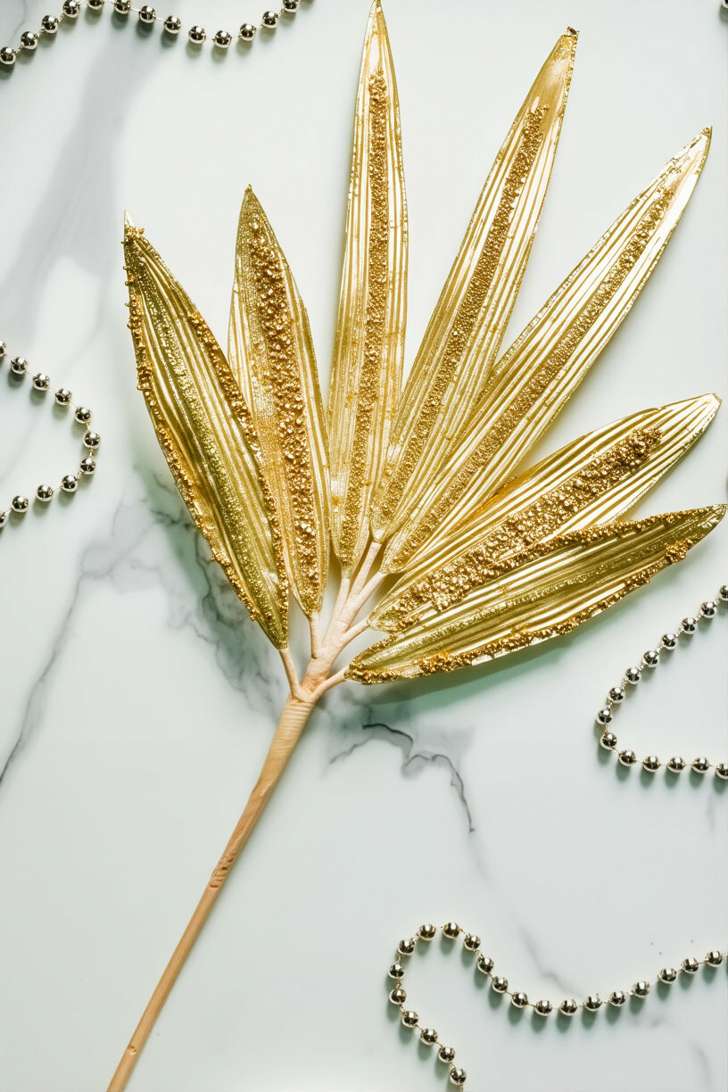 Декоративная ветка оригинальная пальмовая ветвь, золотая, 58 см, Winter Deco 2007786
