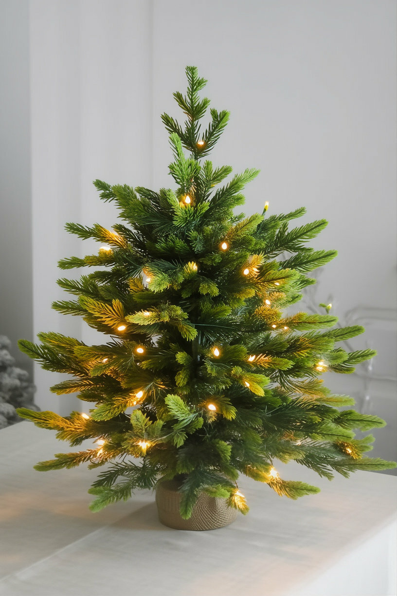 Настольная елка с гирляндой вербье 60 см, 50 теплых белых LED ламп, литая 100%, Winter Deco 1000929