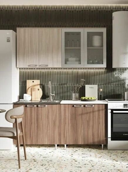 Кухонный гарнитур Катя 1,7м ясень шимо светлый/темный со столешницей миф