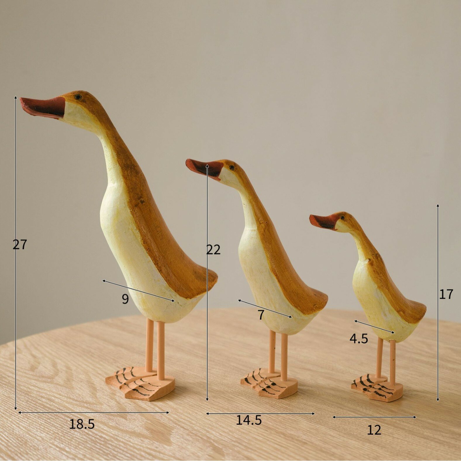 Средиземноморский набор из трех предметов с резьбой из массива дерева, утка, большой, средний, маленький, украшение для рабочего стола, модель для демонстрации в комнате