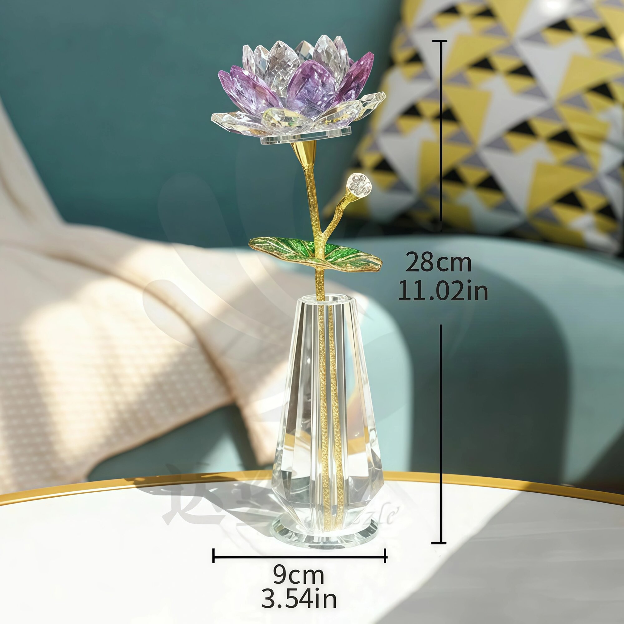 Хрустальный цветок лотоса, Gra Golden No Vase, для взрослых, цвет фиолетовый, 28x9x9 см