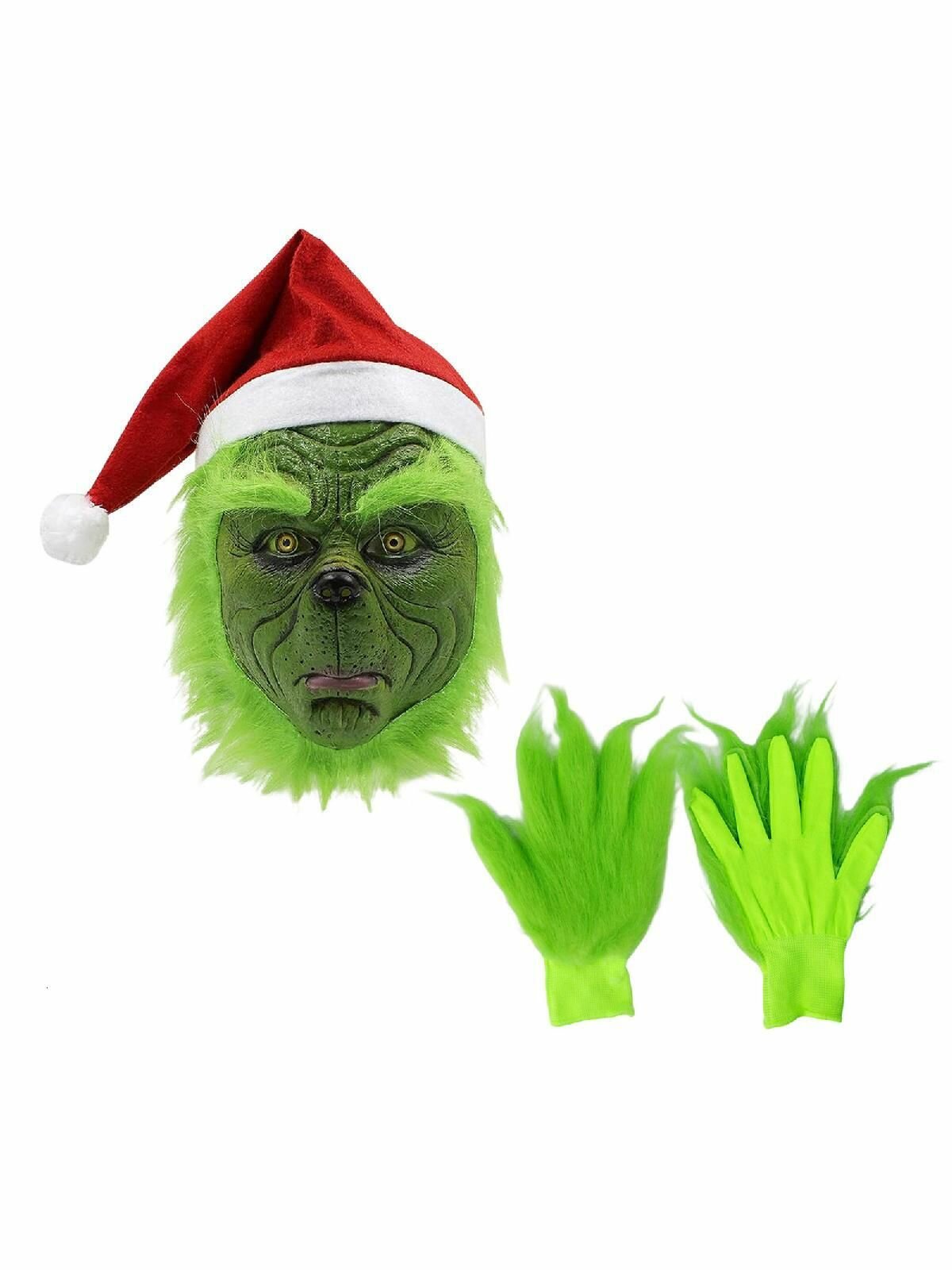 Костюм Зеленого Монстра с Маской и Перчатками для Хэллоуин Вечеринки, - Grinch Classic Set