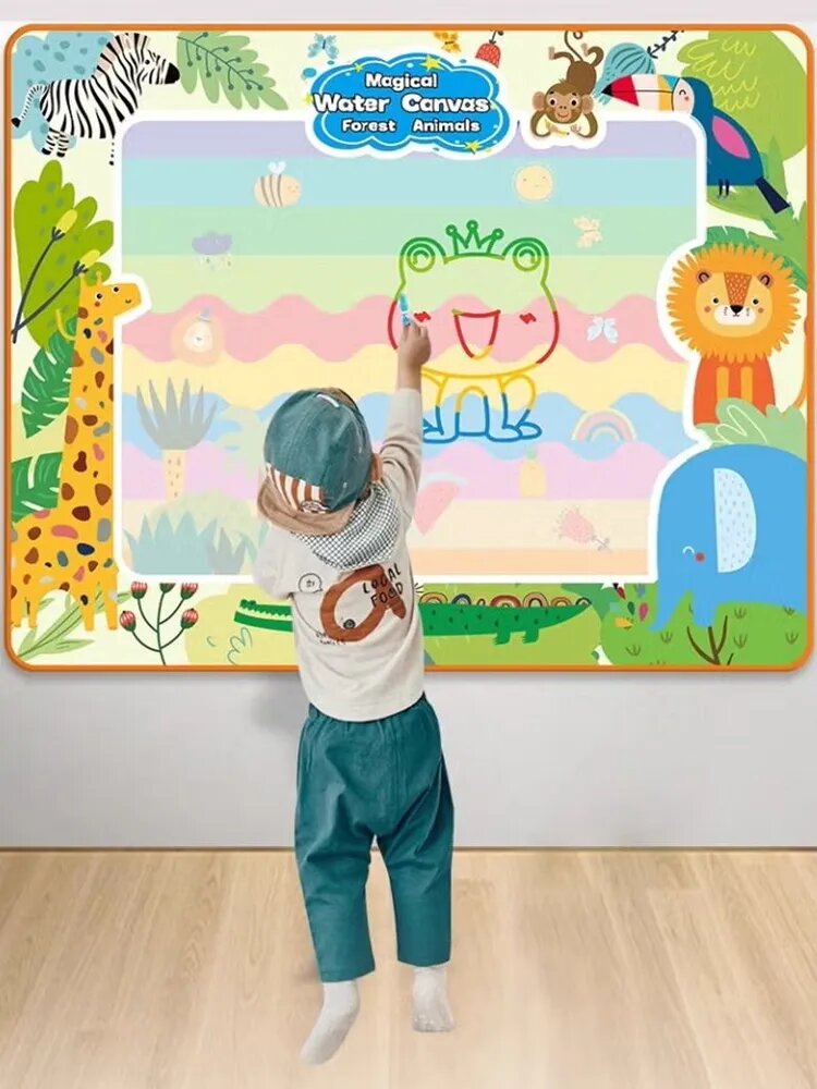 Водный коврик для рисования Magical Water Canvas Forest Animals, для детей 1-3 лет, зеленый, фигурный — фото 1