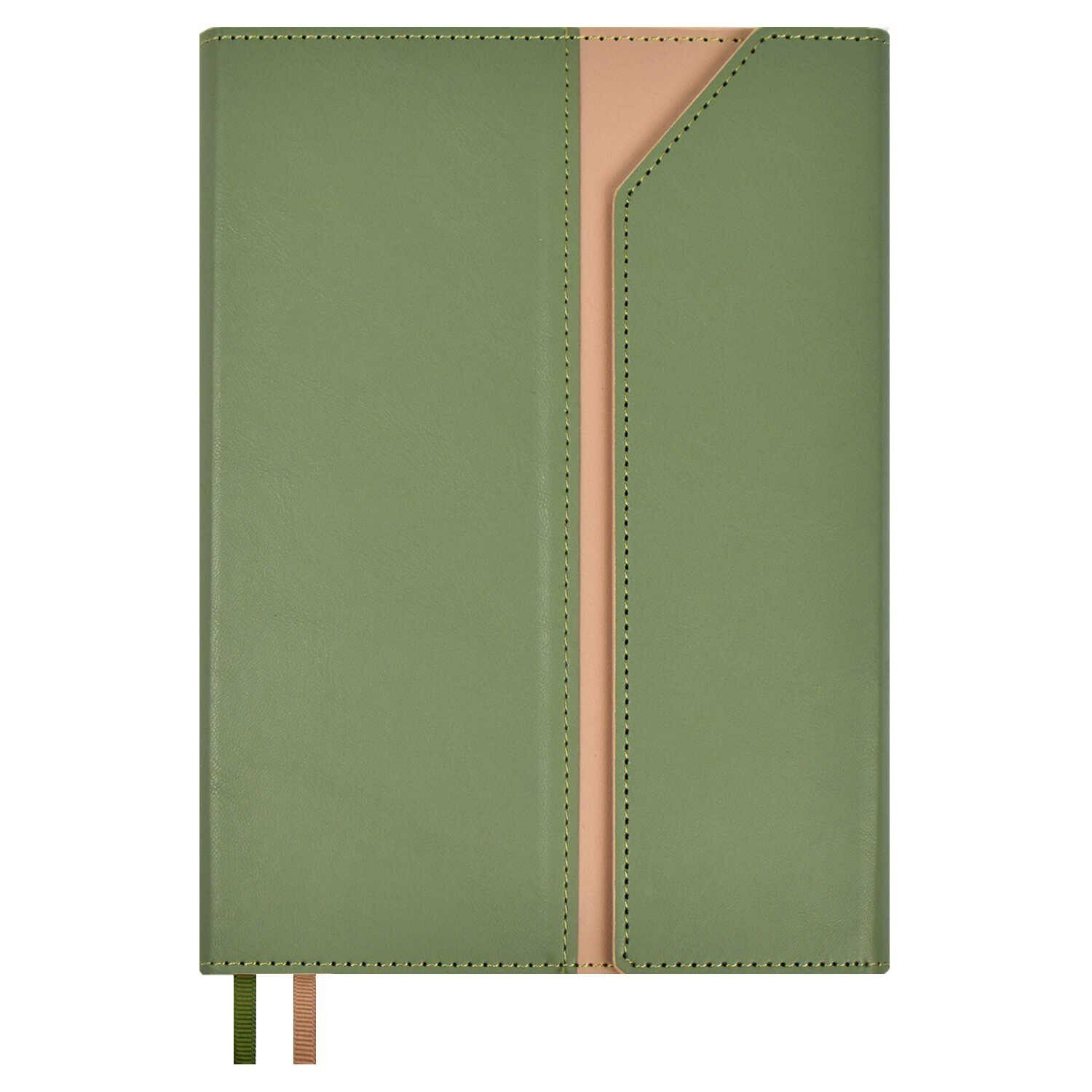 Ежедневник недат. А5 160л "Каветти" оливковый, кожзам, тв. переплет, блинтовое тиснение, магнит. клапан, офсет, ляссе