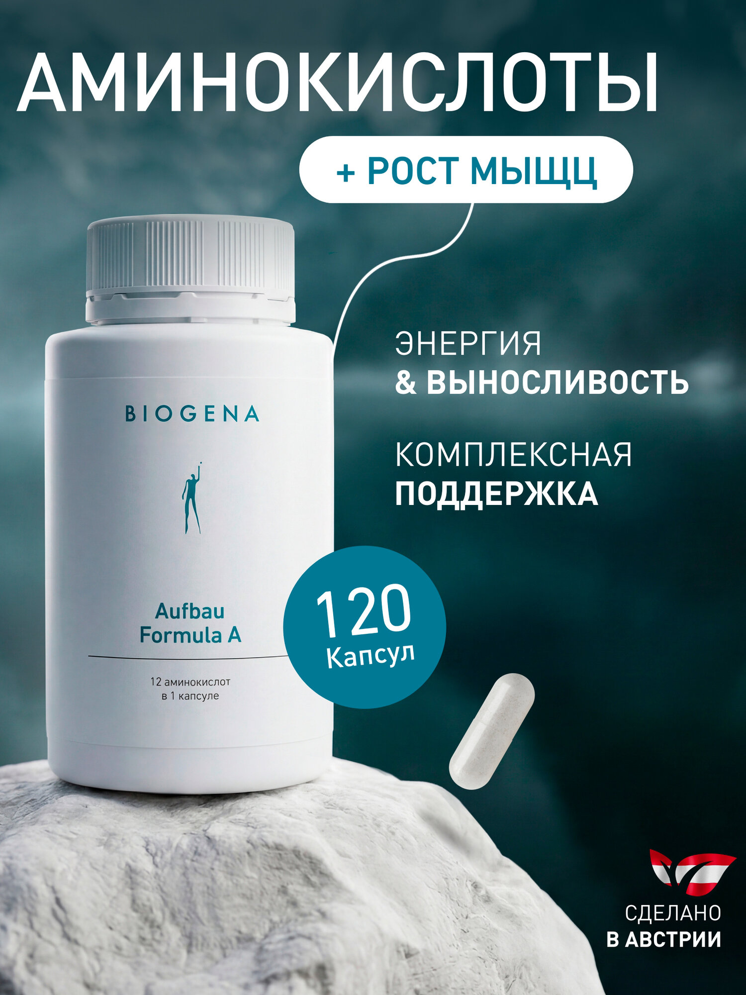 Biogena 12 аминокислот чтобы увеличить мышечный объём и повысить выносливость Формула Аминокислоты, 833 мг