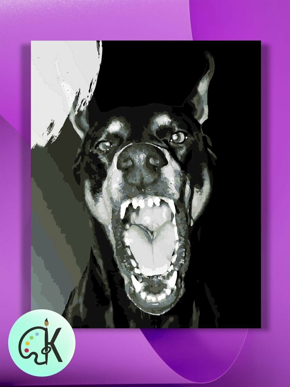 Картина по номерам на холсте Доберман пасть, 40 х 50 см