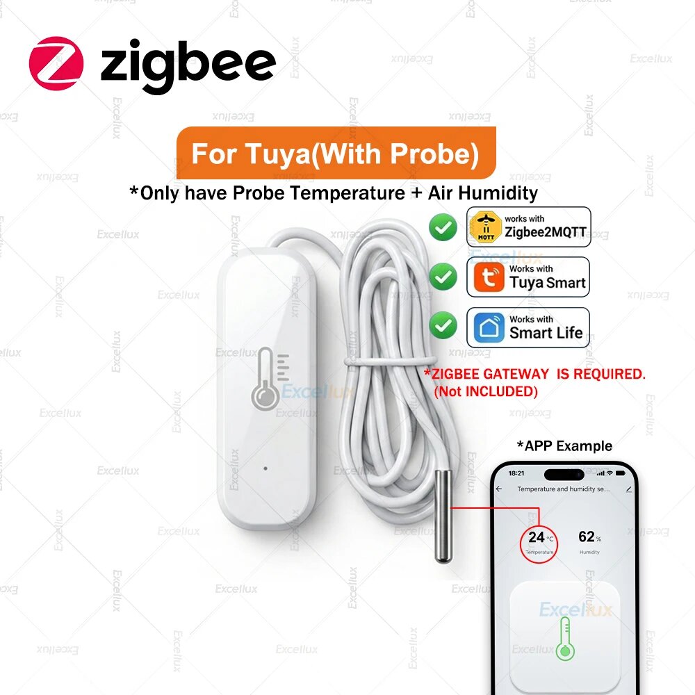 Датчик температуры и влажности Zigbee For Tuya(With probe)