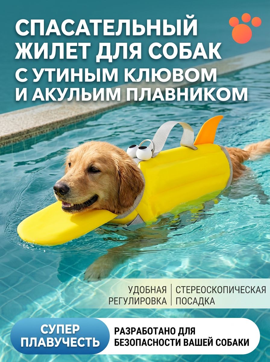Жёлтый спасательный жилет для собак, размер M, из ткани <оксфорд>, Спасательный жилет для собаки для плавания