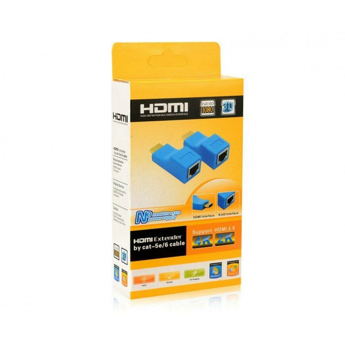 Удлинитель HDMI по витой паре / RJ45 на HDMI до 30 метров, синий