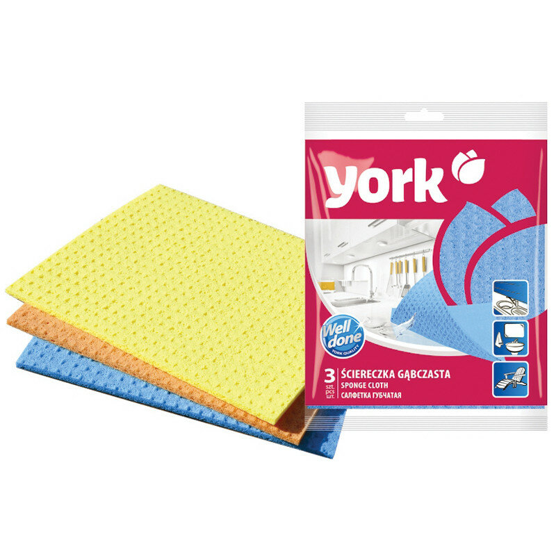 Салфетки для уборки York, набор 3шт, губчатые, 17,5*15,5см, ассорти, 260613