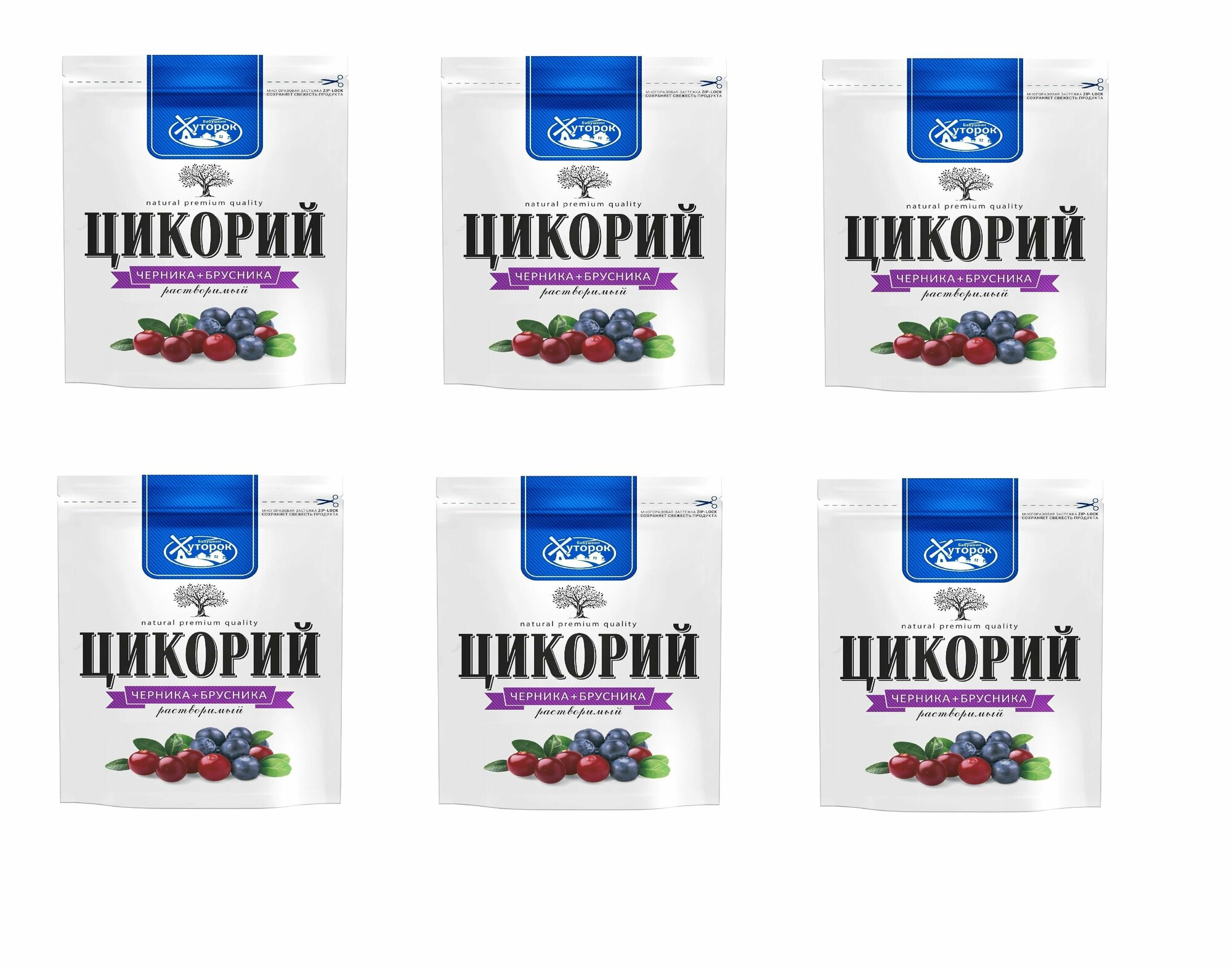 Цикорий Бабушкин Хуторок, с черникой и брусникой, растворимый, 100 г, 6 уп
