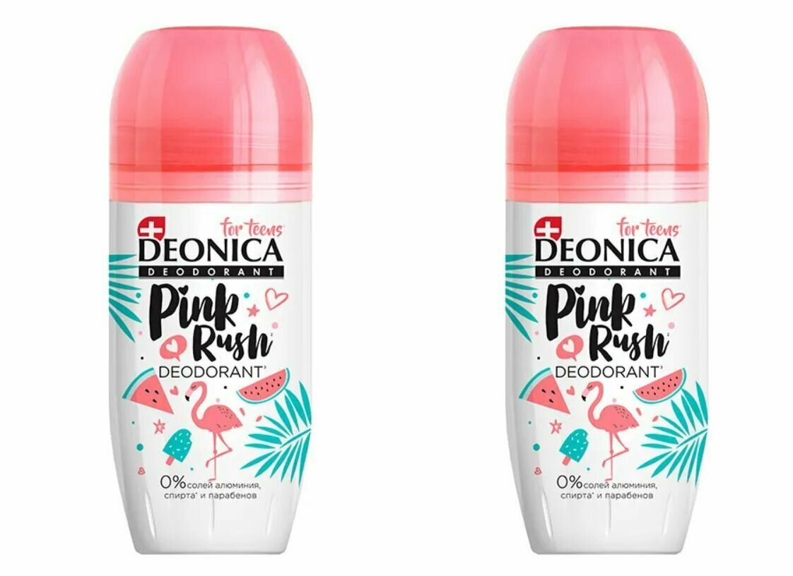 Дезодорант детский, DEONICA, For Teens Pink Rush, ролик, 50 мл, 2 шт