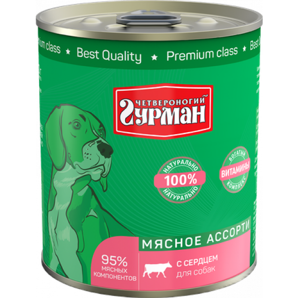 Четвероногий Гурман Консервы "Мясное ассорти" с Сердцем для собак 340 гр x 3 шт.