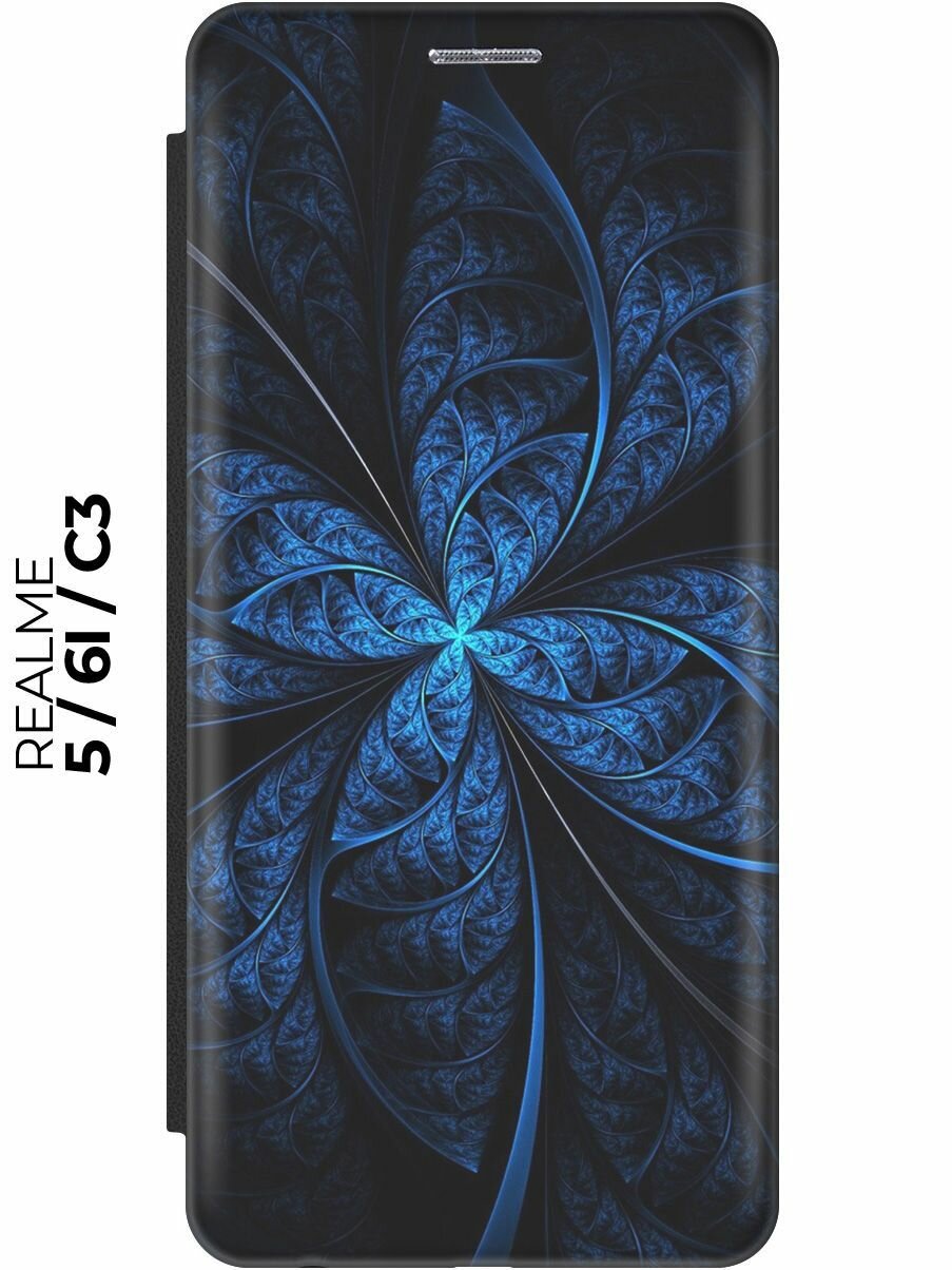Чехол-книжка Темно-синяя абстракция на realme 5 / 6i / C3 / Рилми 5 / 6 ай / С3 черный