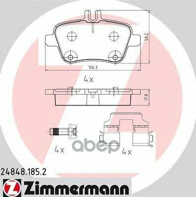 Колодки ЗАД MER W169 04-/W176 12-/W246/X156 1.8/2.0/CDI 11-/SLK (R172) 200/250/350 11- Zimmermann арт. 24848.185.2