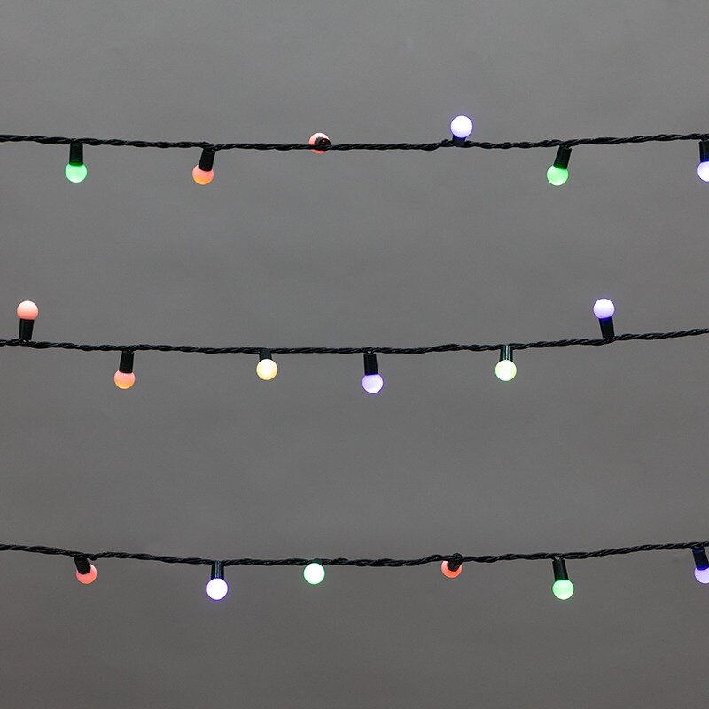 Лампы светодиодные Neon-Night Гирлянда Мультишарики 20м, 200LED, диаметр 15мм, IP44, зеленый провод, свечение мульти (RG/RB), мигание, 230В NEON-NIGHT