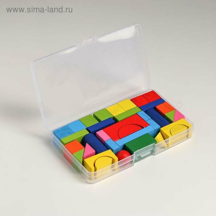 Конструктор деревянный Городок, в пластиковом кейсе, кубик: 1.9×1.9 см