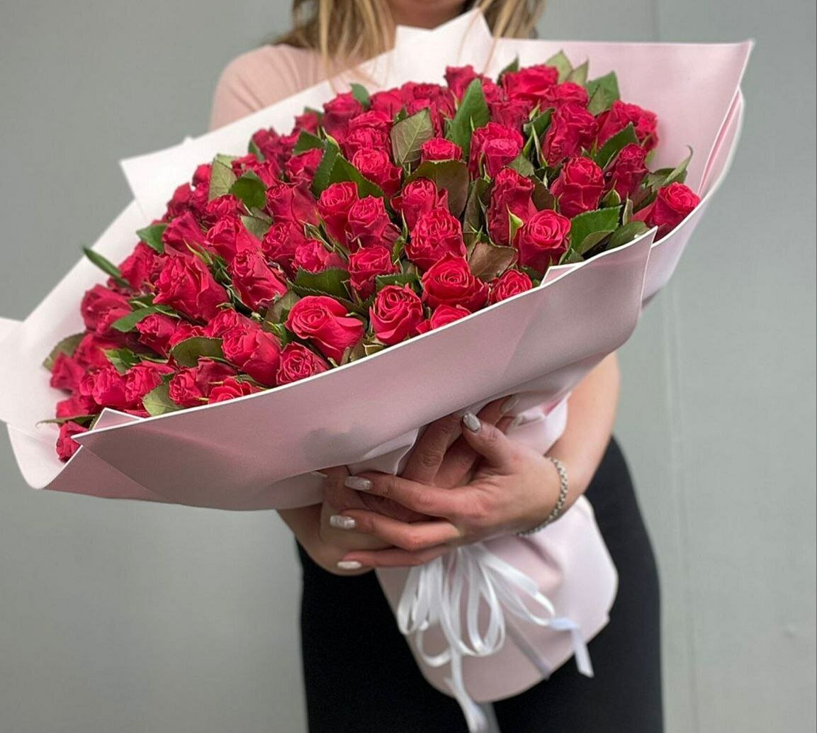 Букет 101 красная роза в упаковке высота 50см, роскошный большой премиум букет из роз