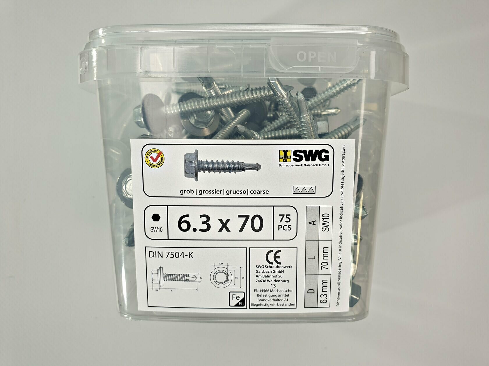 Саморез по металлу (кровельный) SW10 DIN 7504-K с фланцем 6.3x70 (75 pcs) SWG, Германия