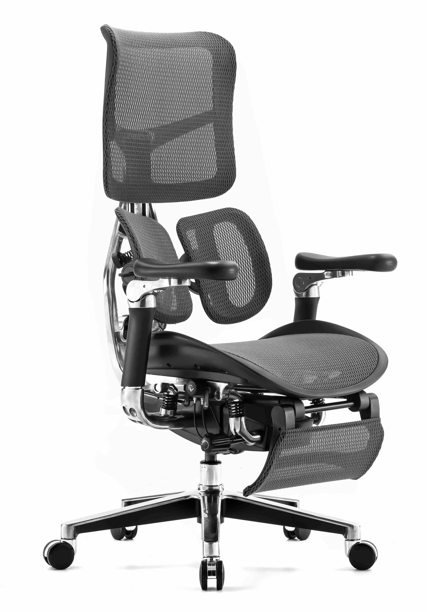 Кресло с подножкой SIHOO Doro S300 (разделенный поясничный упор, сетка, чёрный, тёмно серый)