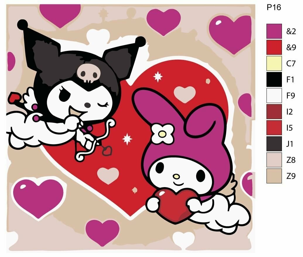 Детская картина по номерам P16 "Аниме Куроми. Куроми (Kuromi) и Май Мелоди (My Melody)" 30x30