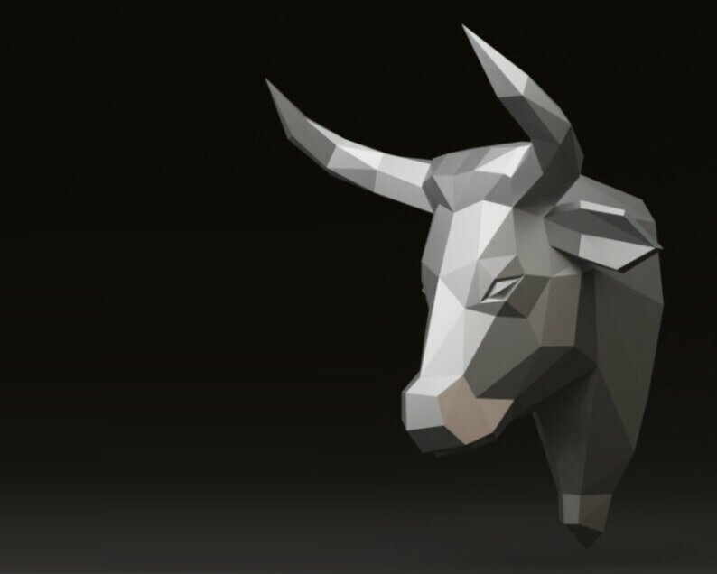 Полигональная фигура голова быка, геометрический полигональный металлический декор интерьера