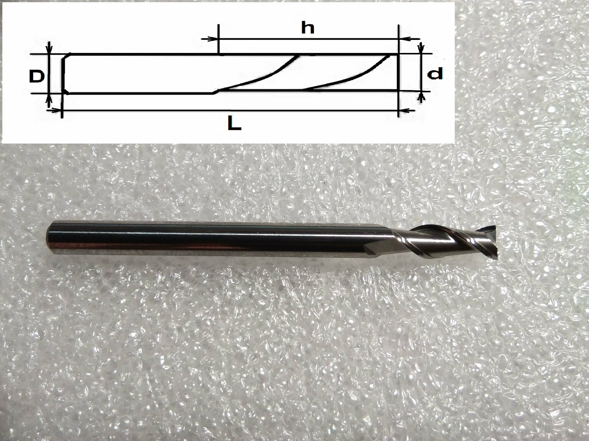 Фреза спиральная двухзаходная по алюминию STLLX4011, d-4/ h-11/ D-4/ L-50. для ЧПУ станка