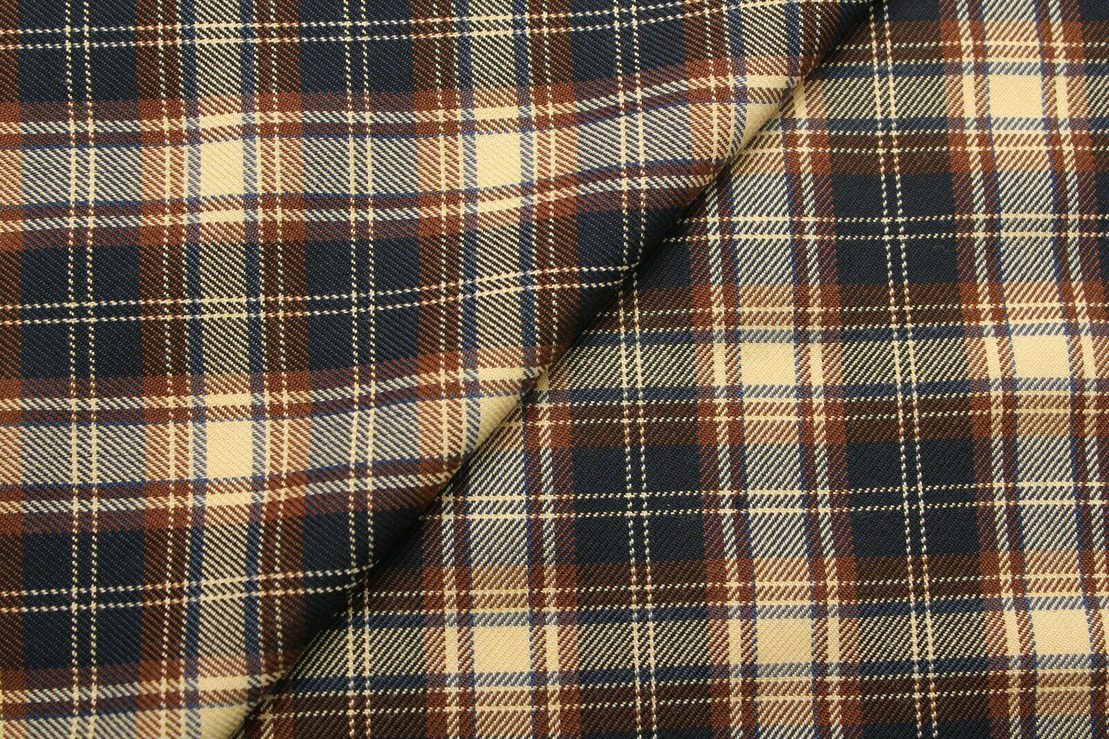 Ткань Шотландка коричнево-сине-лимонная клетка, ш144см, 0,5 м