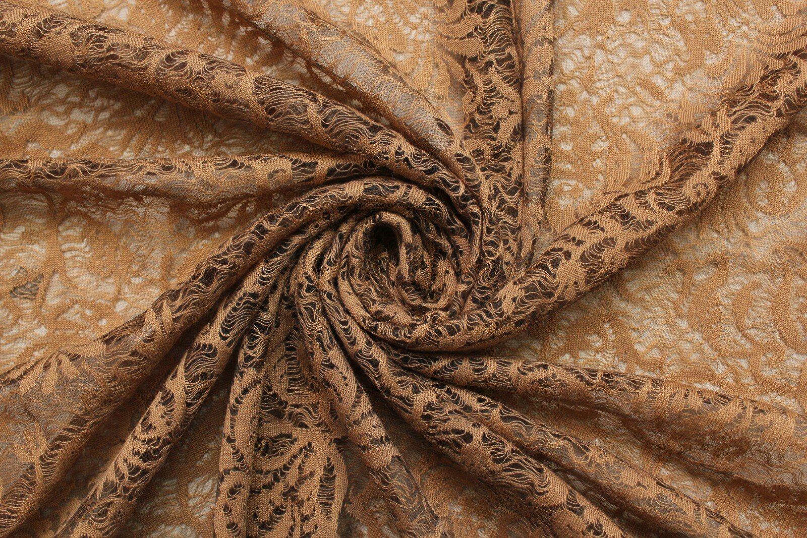 Ткань Ажурный трикотаж стрейч табачно-бежевого цвета, ш160см, 0,5 м