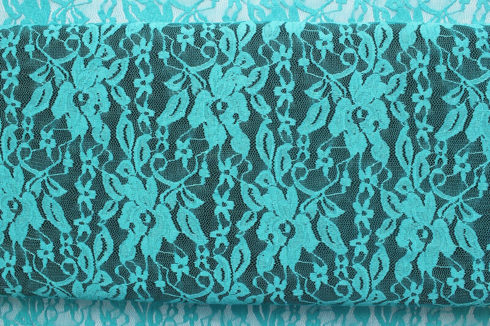 Ткань Кружево стрейч с цветочным узором бирюзового цвета, ш150см, 0,5 м