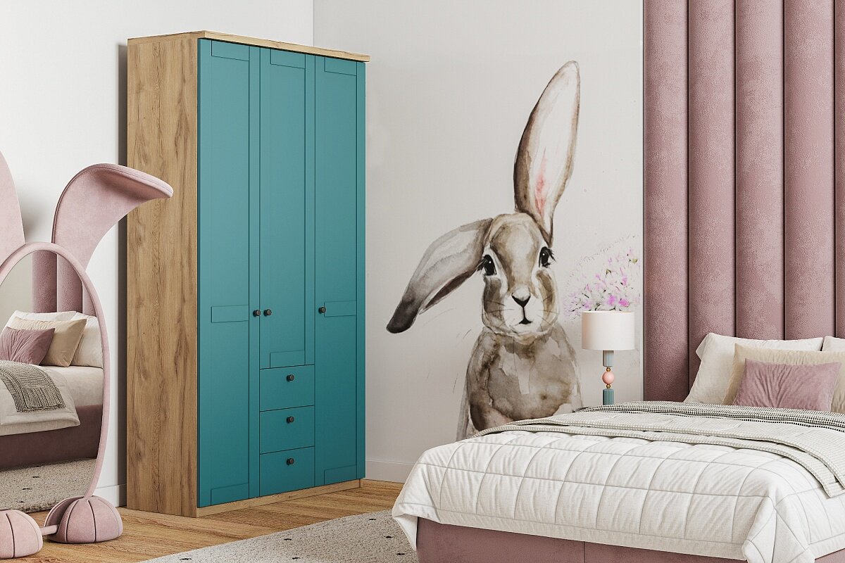 Шкаф распашной МебельЛэнд24 София РАХ - 19 МДФ Аквамарин 120x50x220 синий для одежды трехдверный с 3 ящиками