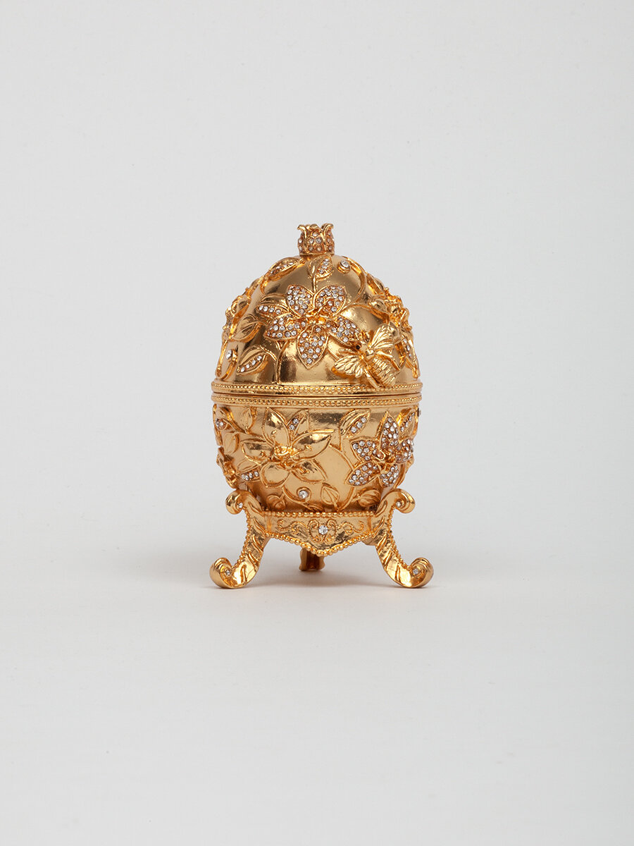 Шкатулка ISMAT Decor "Яйцо Фаберже", фигурная, золотистая, металлическая, 10x10x14 см