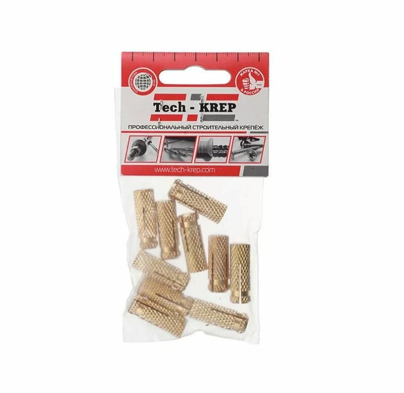 Набор забивных анкеров ZITAR резьба М6, латунный, нагрузка зоны растяжения 0.65 кН, 10 шт