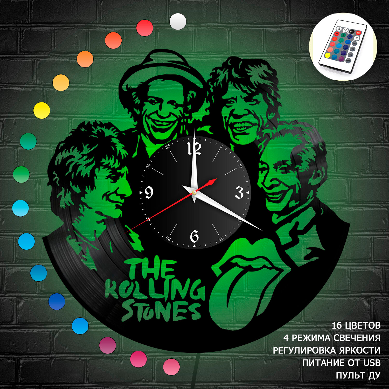 Часы с подсветкой группа Rolling Stones из винила, №1