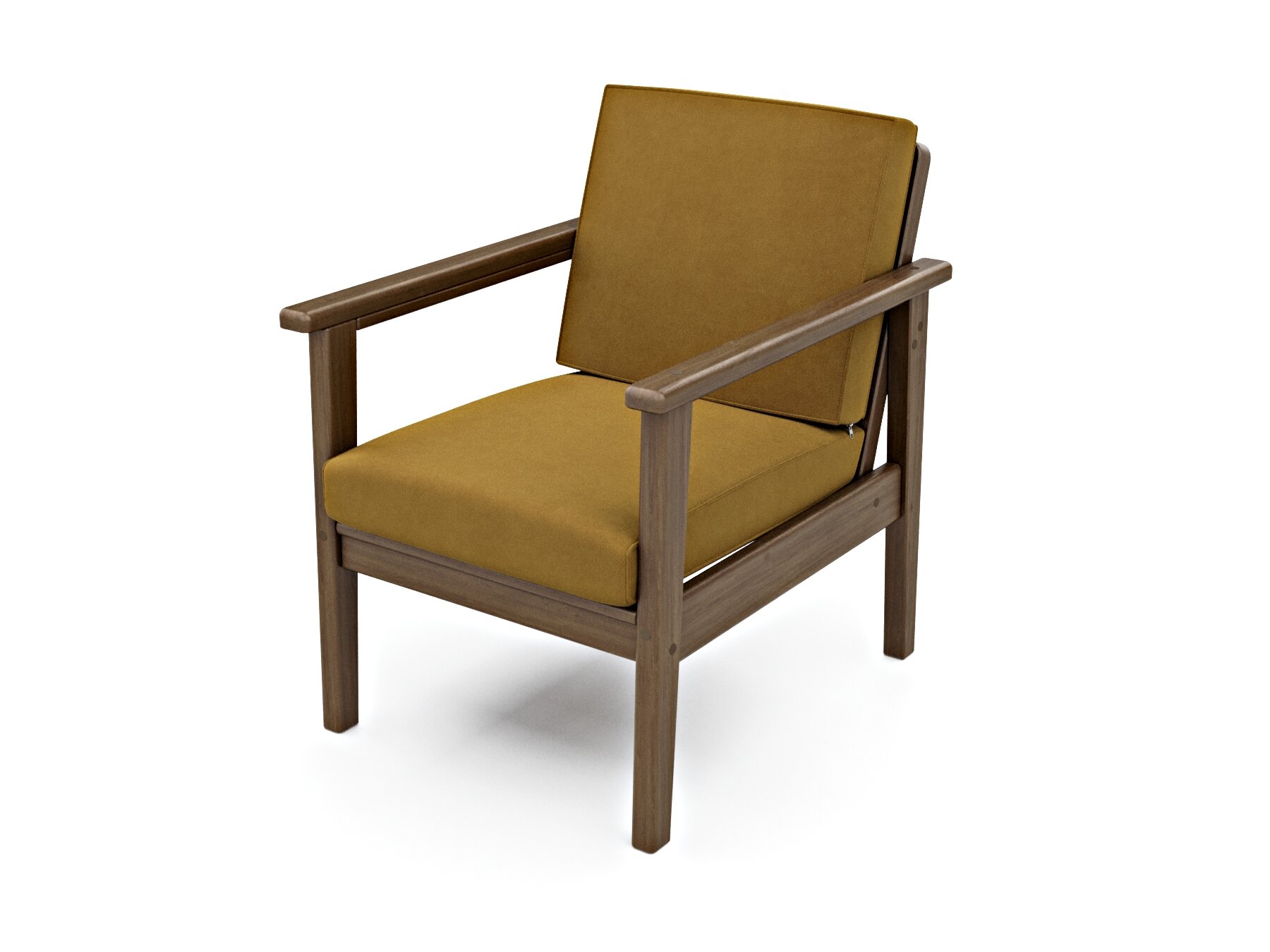 Кресло Arsko Лориан, горчичное-орех, велюр, деревянное, мягкое, для дачи, для кафе и бара, на веранду, в террасу, для бани