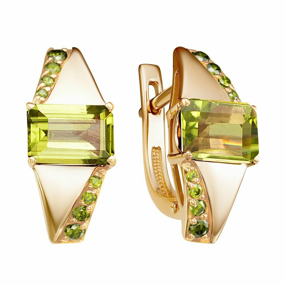 Серьги, золото, 585 проба, фианит, хризолит
