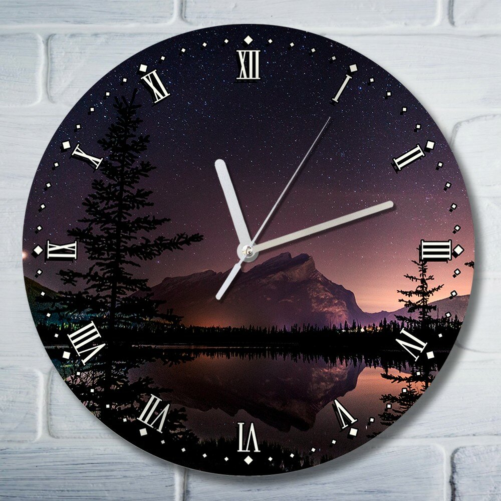 Настенные часы УФ "пейзаж Скалы (Планета, Звезды, горы, галактика, милота, Подарок для мамы, бабушки сестры, подруге) - 9136"