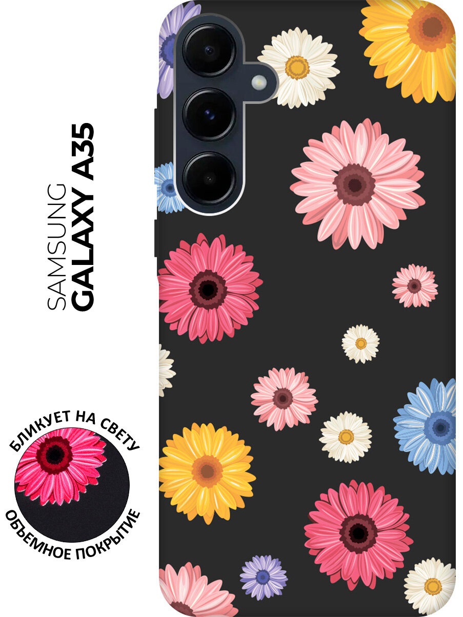 Силиконовый чехол на Samsung Galaxy A35 / Самсунг А35 с рисунком "Gerberas" Soft Touch черный