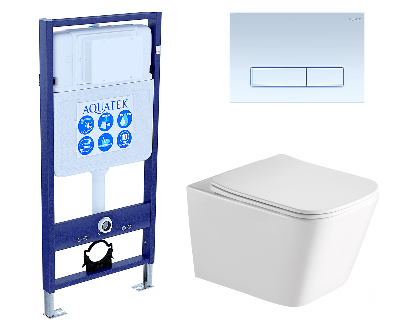 Комплект 3 в 1 инсталляция Акватек Standart 50 + Унитаз подвесной SantiLine SL-5007 с кнопкой белой INS-0000012 + SL-5007 + KDI-0000021