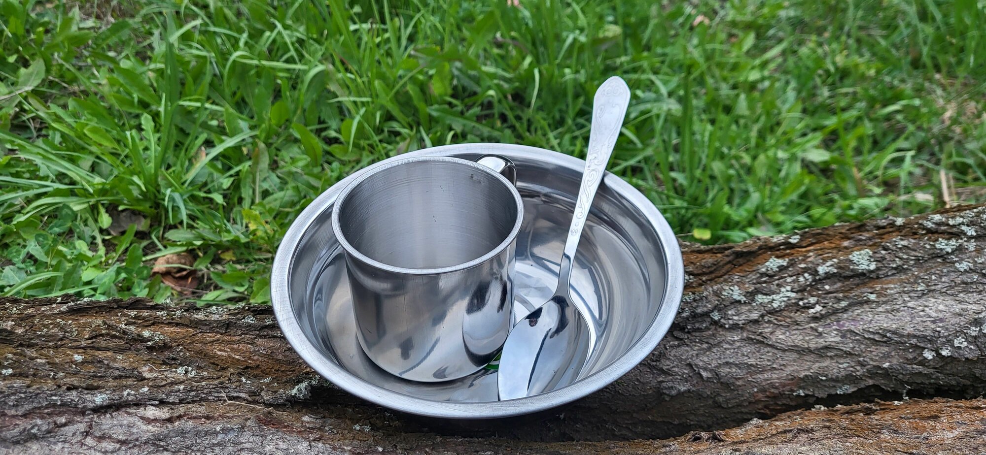 Кружка, тарелка, ложка из нержавеющей стали/ Посуда туристическая, походная/ Набор посуды для туризма, охоты, рыбалки